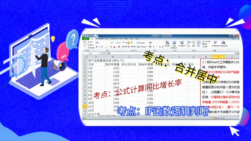 Excel销售数据统计分析,同比增长率计算,IF函数