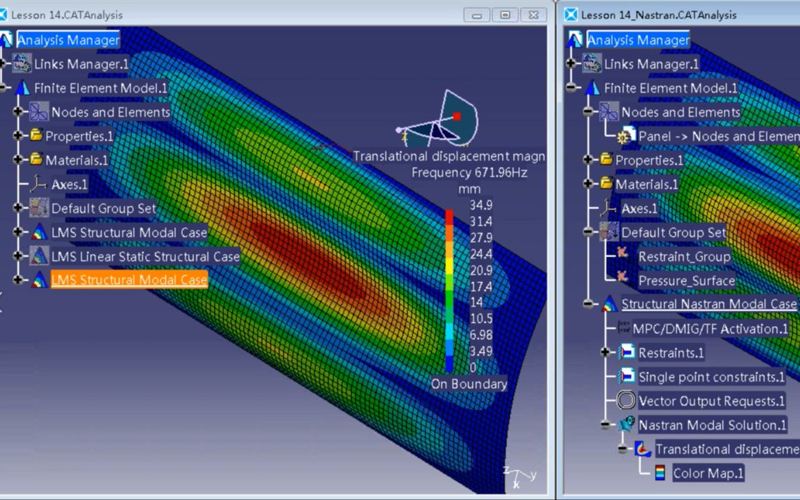 LMS Virtual.lab和Nastran两种方法预应力结构模态分析