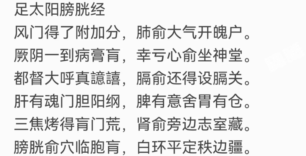 足太阳膀胱经背部穴位
