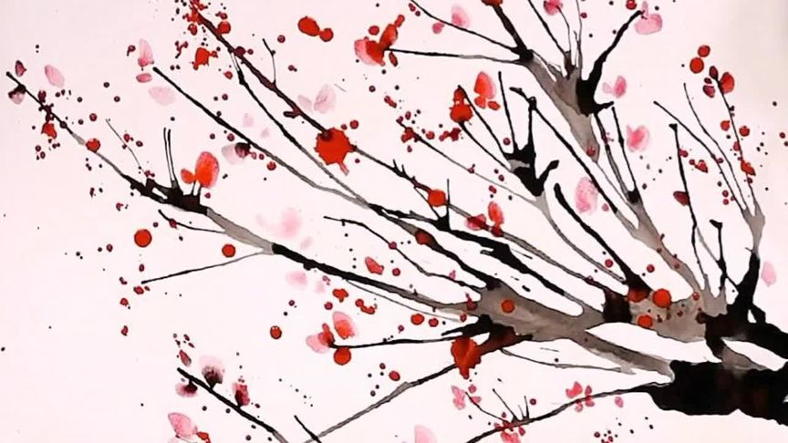 DIY水墨画教程,浪漫樱花的绘画方法,看完长知识了!