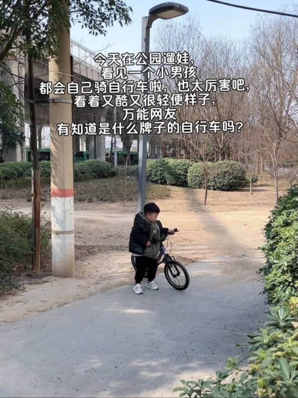 有人知道这是什么牌子的自行车呀,在公园玩看到很轻便的样子,大人没...