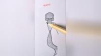 古风长发的简单画法,古风美女背影简笔画
