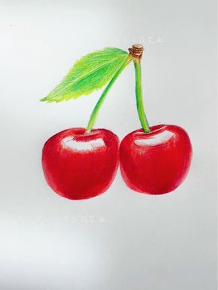 今天教你用两种红色简单画出诱人的樱桃 #彩铅手绘 #樱桃简笔画 #...