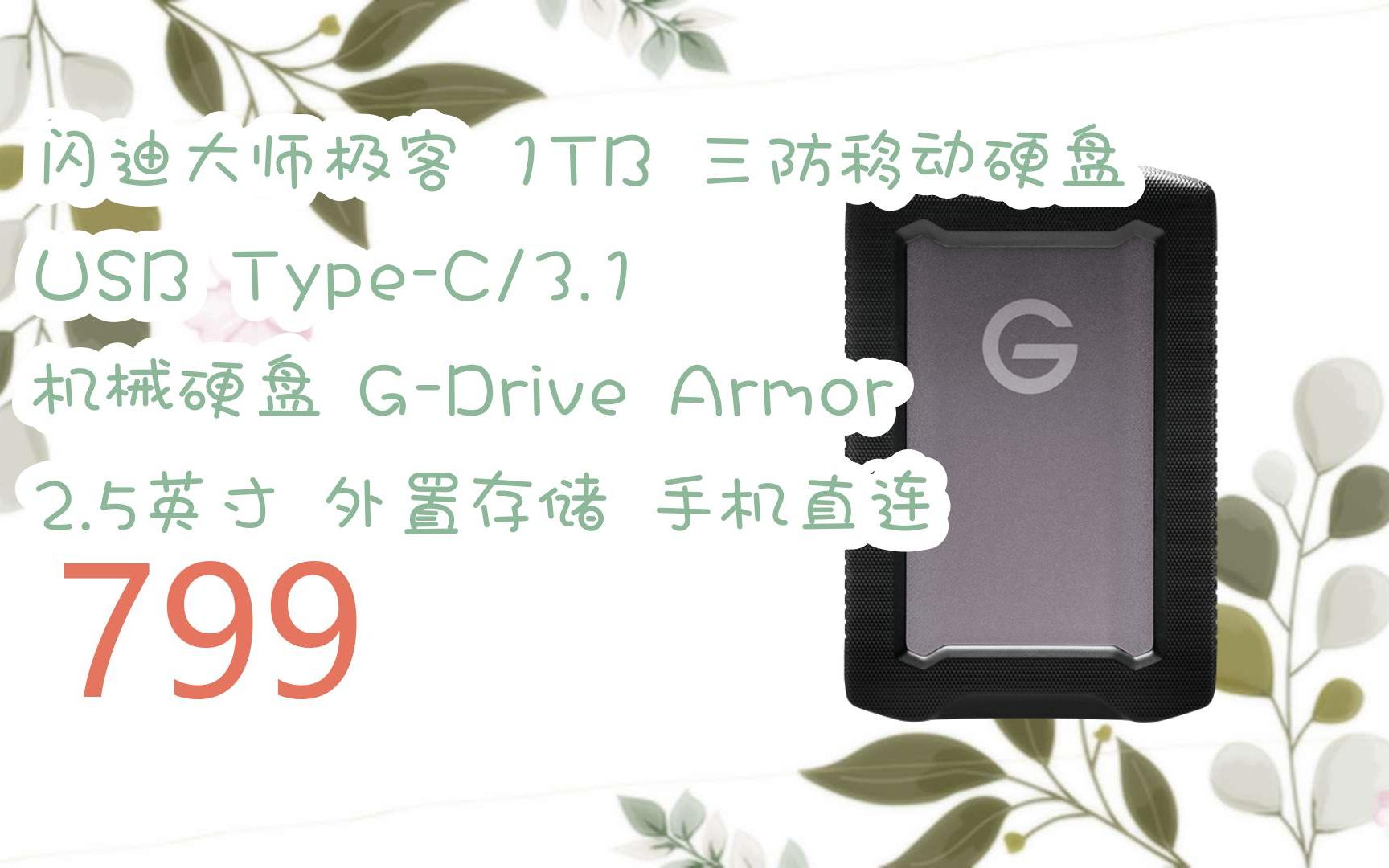 ...闪迪大师极客 1TB 三防移动硬盘 USB Type-C/3.1 机械硬盘 G-Drive ...