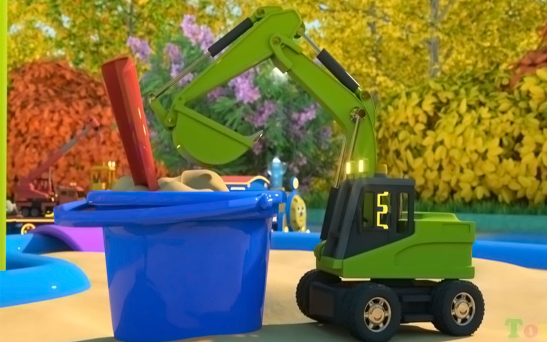 教儿童学英语字母/ 来和挖掘机,垃圾车,直升机,踏板车,警车和玩具一起...