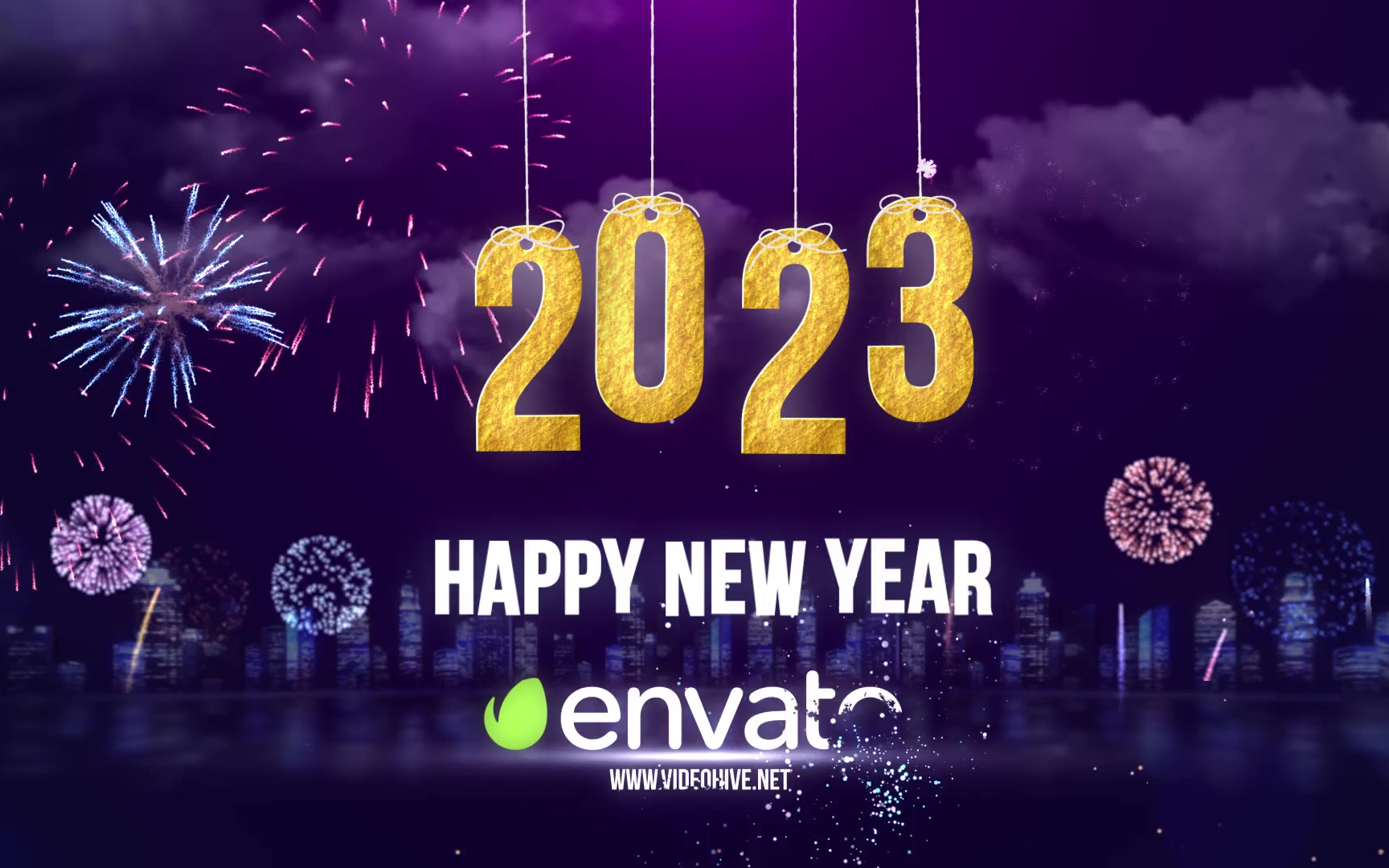 AE模板-城市烟花爆竹庆祝视频新年烟花庆祝2023年公司年会庆祝片头...