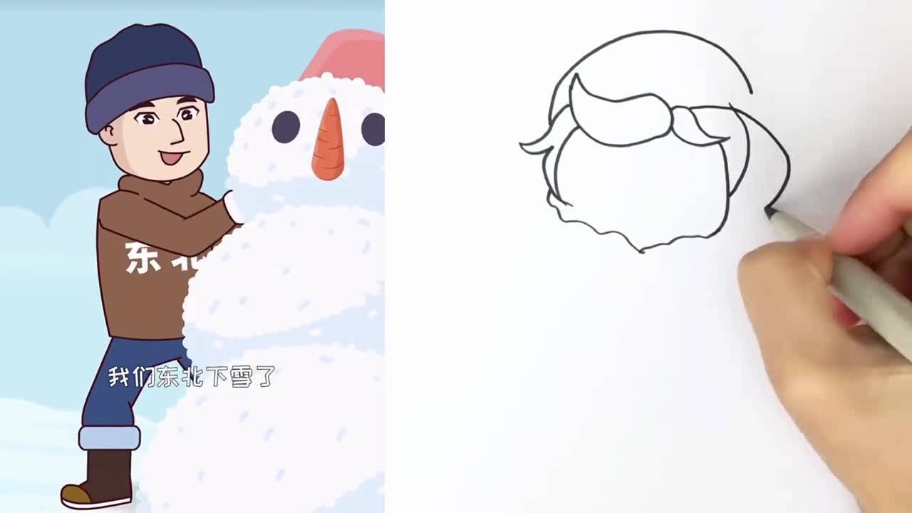 看动画,画动画人物:穿大棉袄的小学生