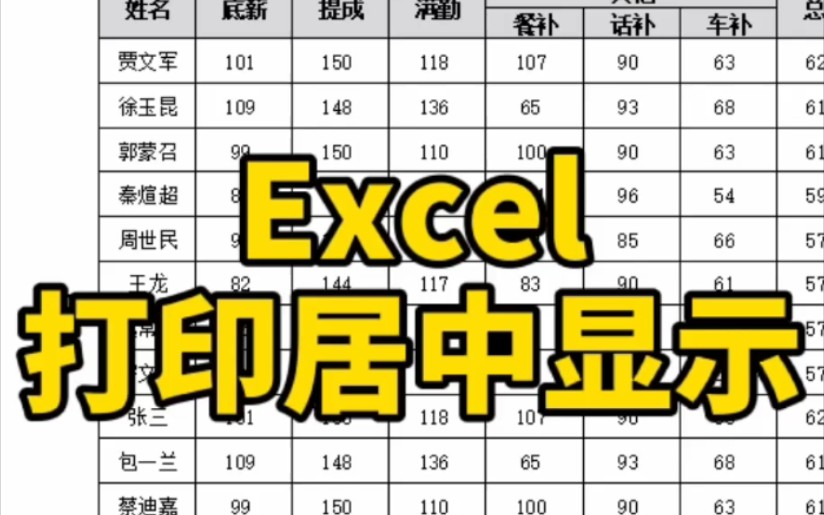 Excel打印居中显示