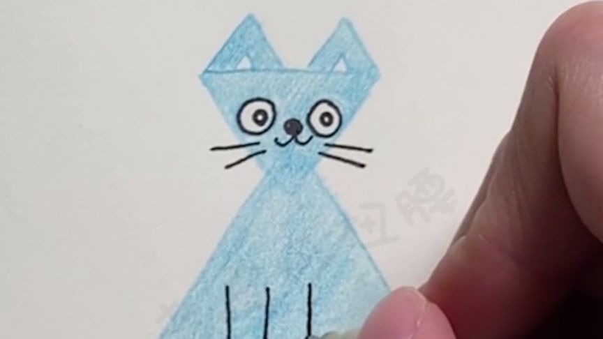 创意简笔画,6个三角形画一只小猫咪,看完秒会!铲屎官必画