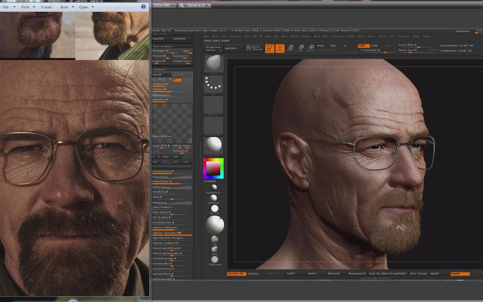 【ZBrush】超高清精细人头3D完整制作流程教程(中英双字)