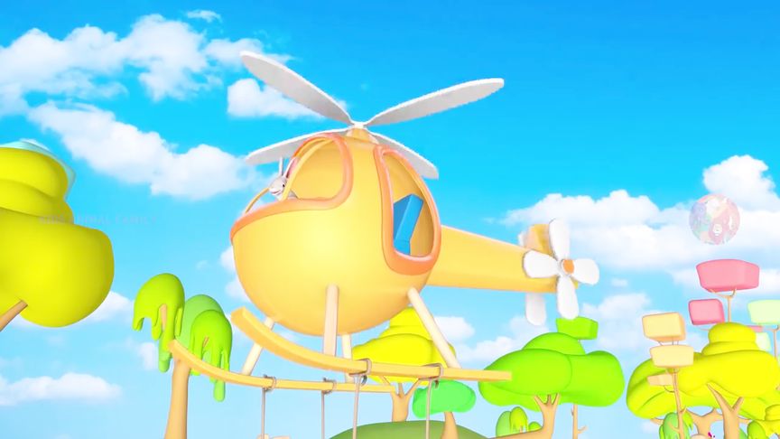 森林里的小动物,兔子驾驶直升机为大猩猩猴子熊猫小猪玩滑梯