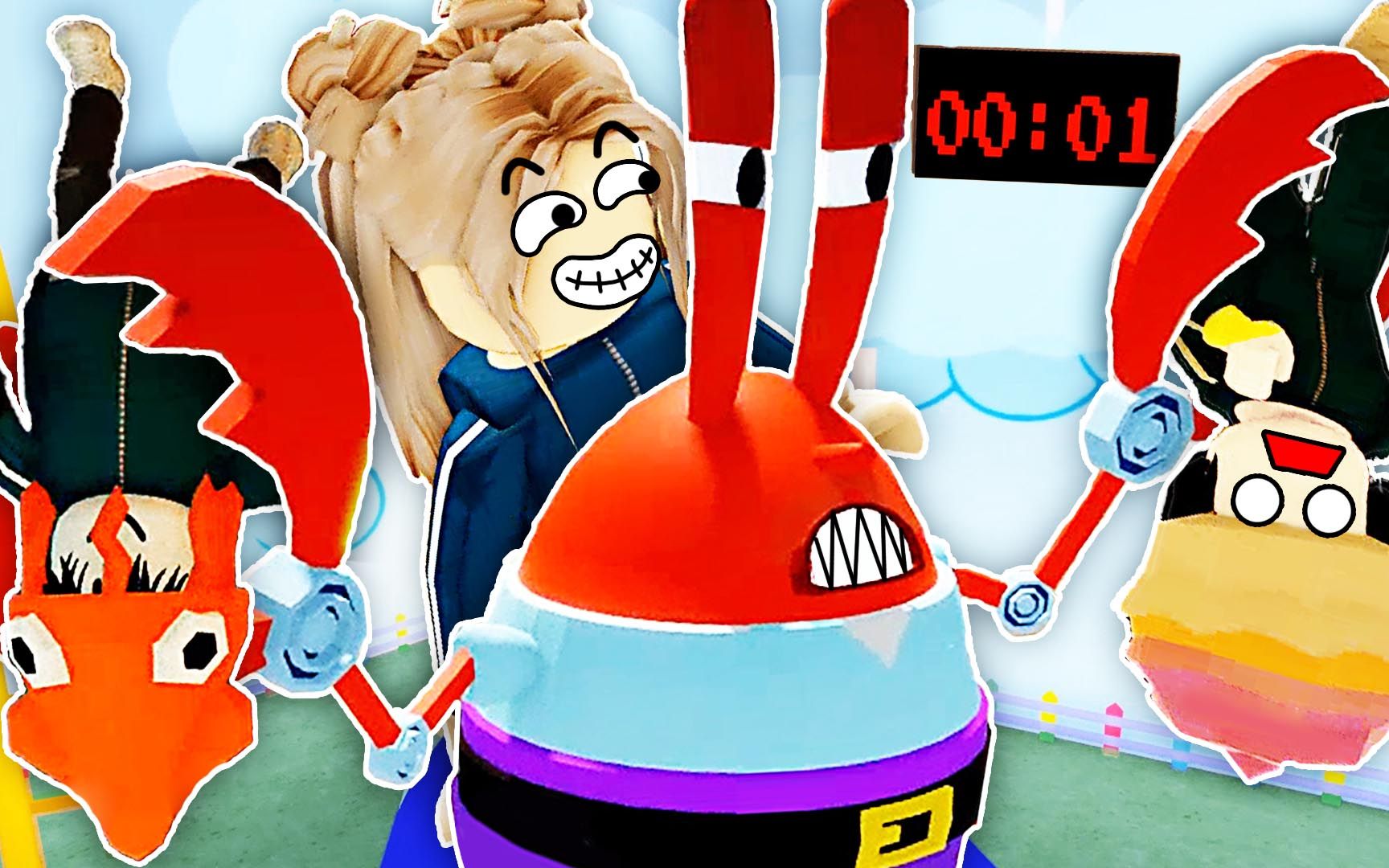Roblox蟹老板游戏 蟹老板也学章鱼游戏玩123木头人啦!小熙解说_实况