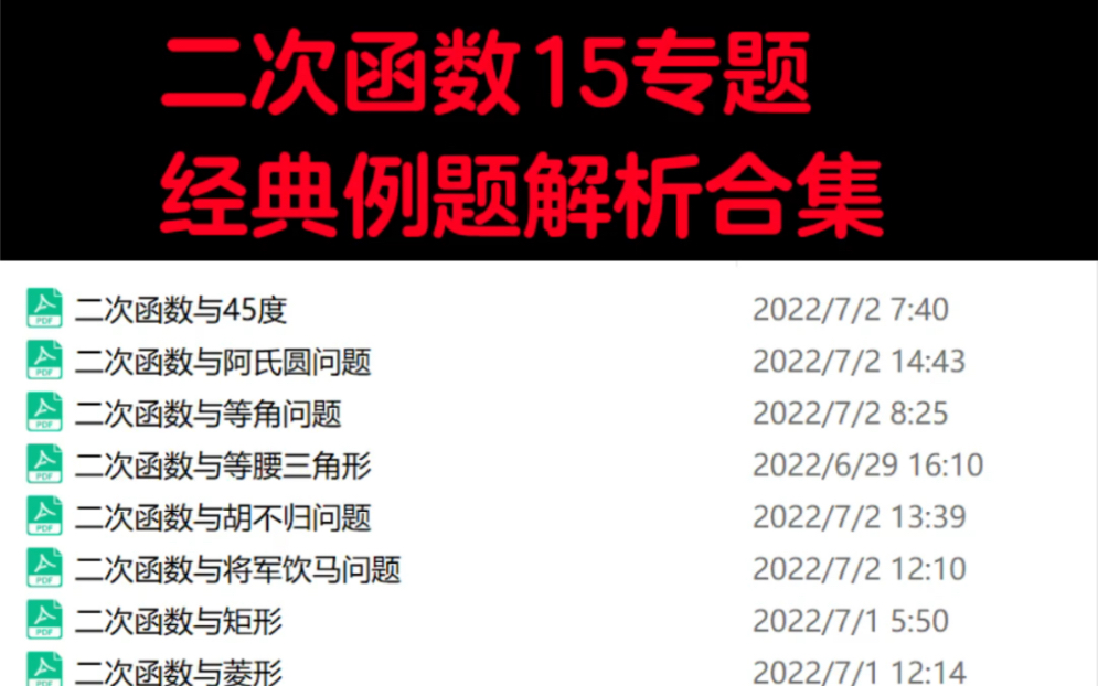 二次函数15专题经典例题解析大合集