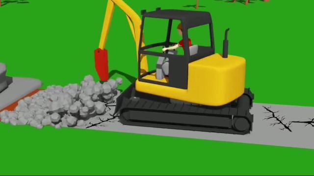 挖掘机、工程车维修损坏的喷泉 儿童早教益智动画