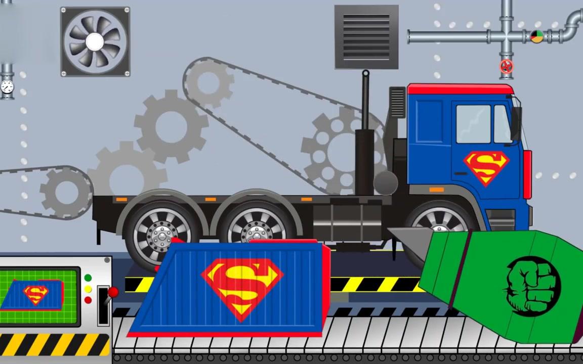 儿童工程车动漫 城市建筑队 垃圾回收车在工厂组装完毕 牵引车紧急营救