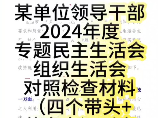 某单位领导干部2024年度专题民主生活会、组织生活会对照检查材料(...