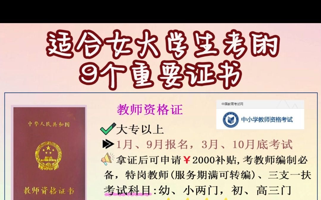 适合女大学生考的9个重要的证书,必考系列!