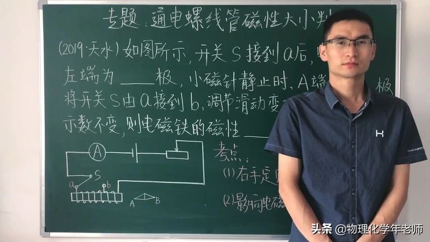 中考物理:右手螺旋定则和通电螺线管磁性强弱影响因素。