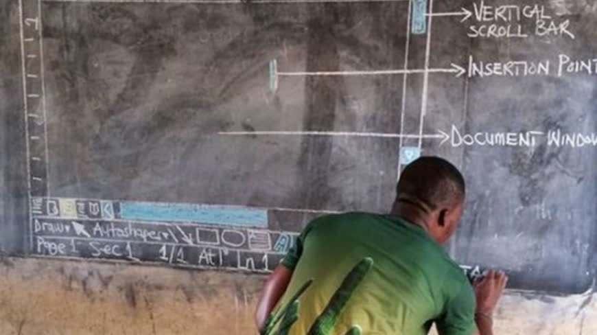 上计算机课没有电脑怎么办?非洲老师上课没电脑