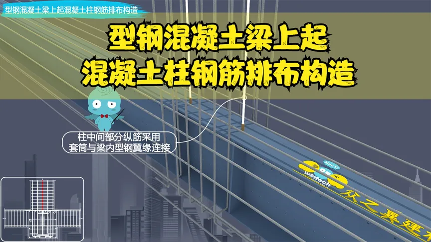 型钢混凝土梁上起 混凝土柱钢筋排布构造@小翼建筑图集动画