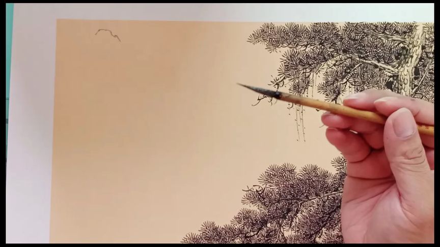 国画山水远山,淡墨技法与积墨法