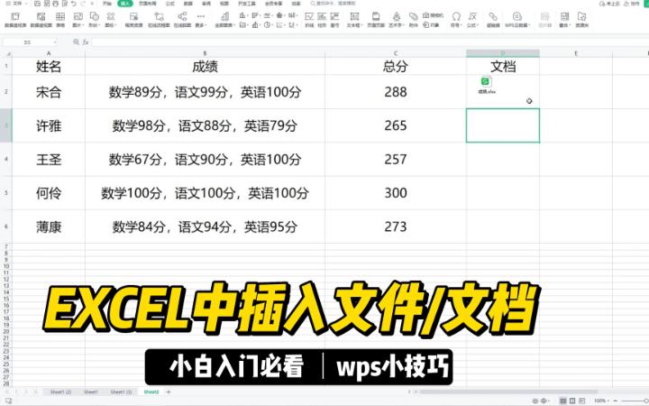 EXCEL中插入文件文档-wps小技巧