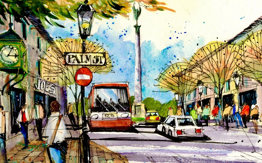 【中英】【手绘】Skillshare - 将城市场景带入生活:绘制汽车、树木和...