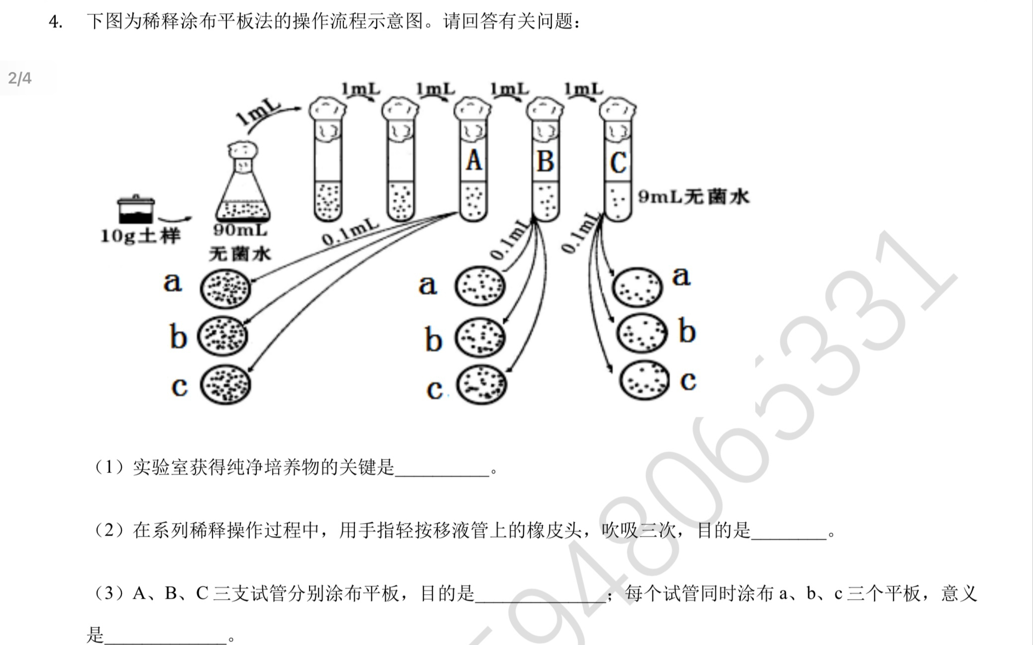 选修一题,下图为稀释涂布平板法的操作流程示意图。请回答有关问题: