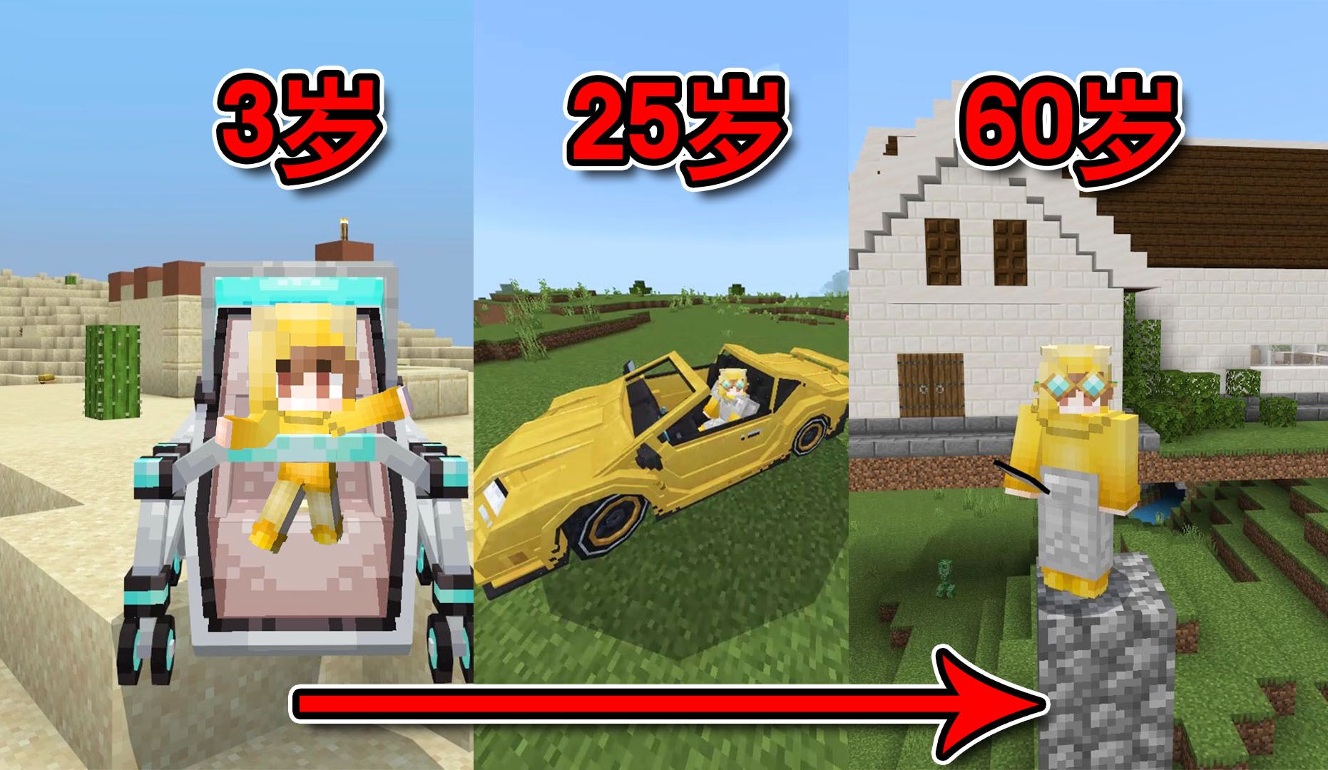 MC人生重开模拟器?从3岁婴儿开始,每升一级,年龄增加一岁!