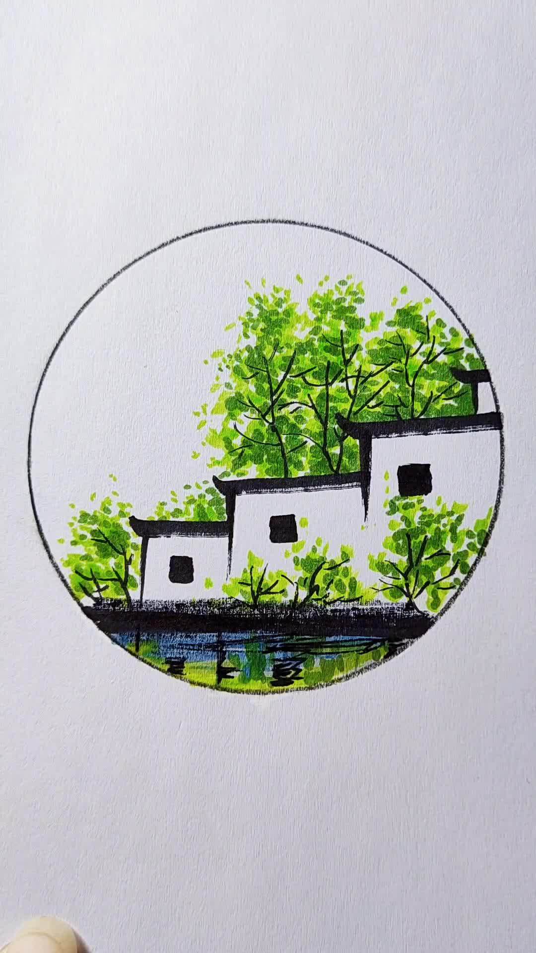 .我赶时间画的马克笔小风景,这么简单