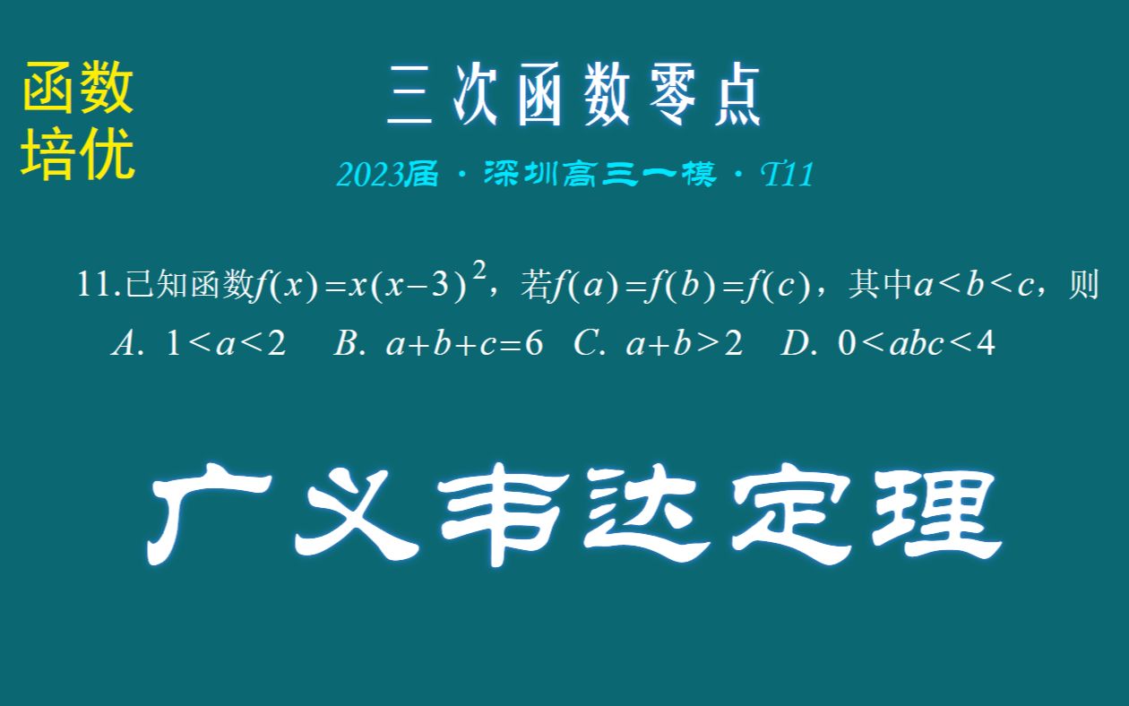 【2023·深圳高三一模·T11】韦达定理001:三次函数问题