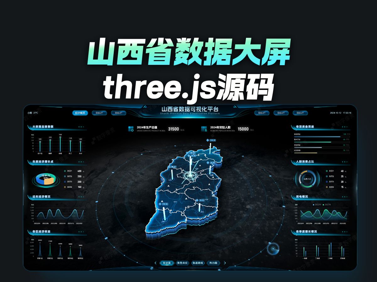 炫酷,山西省数据可视化大屏threejs源码