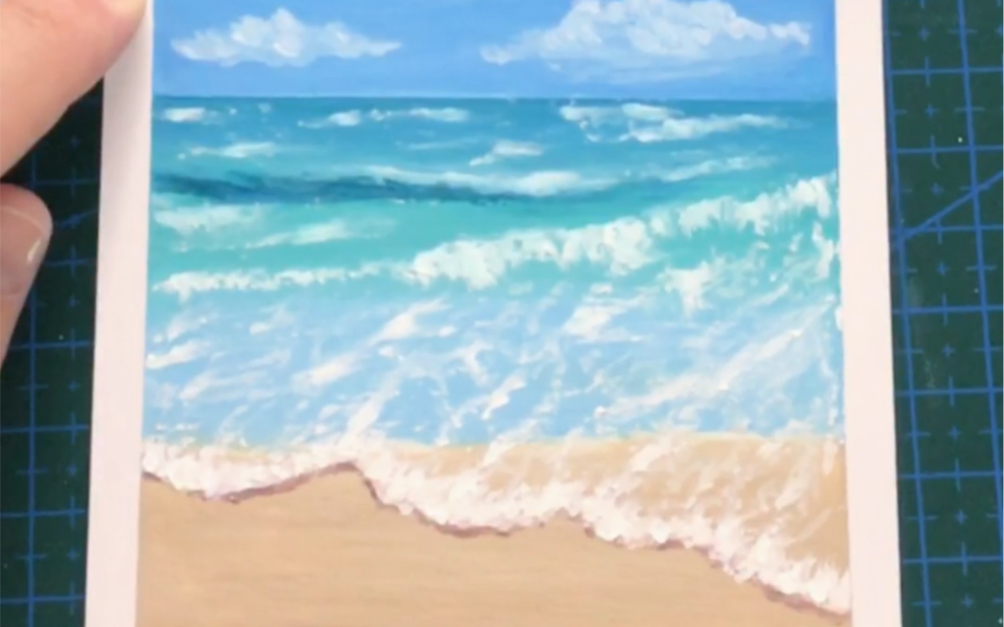 油画棒|海边沙滩,蓝天大海油画棒画教程,小清新治愈系