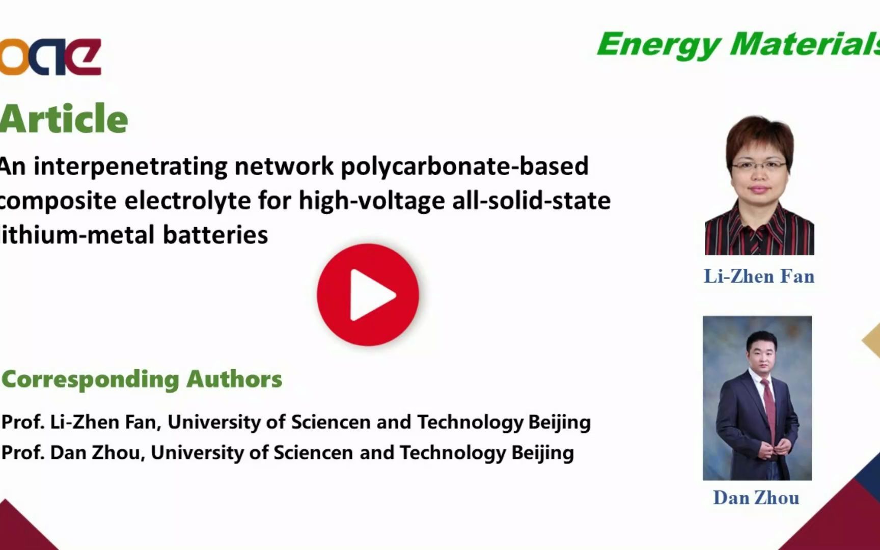 北京科技大学范丽珍/周丹Energy Materials研究论文:互穿网状聚碳酸酯...