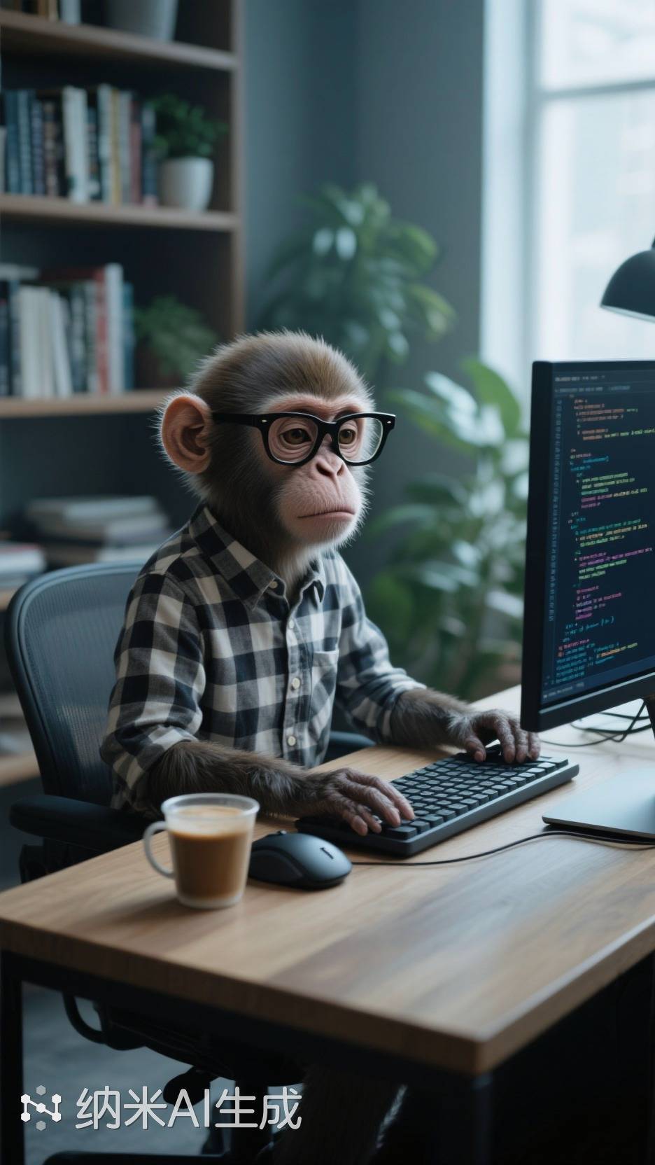 动物:小猴子熬夜写代码,咖啡都快喝完啦 #萌宠