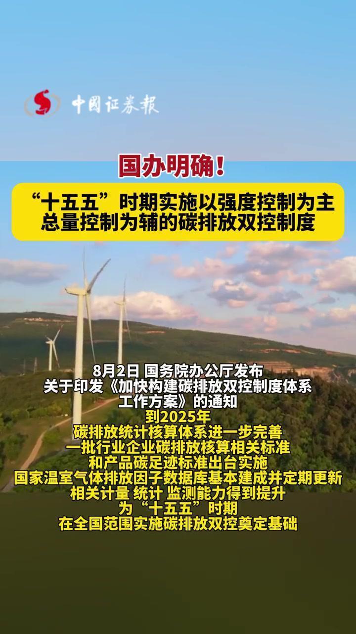 ...“十五五”时期实施以强度控制为主、总量控制为辅的碳排放双控制度