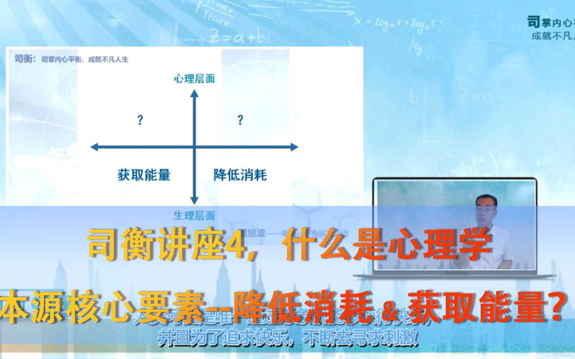 司衡讲座4,什么是心理学本源核心要素-降低消耗、获取能量?