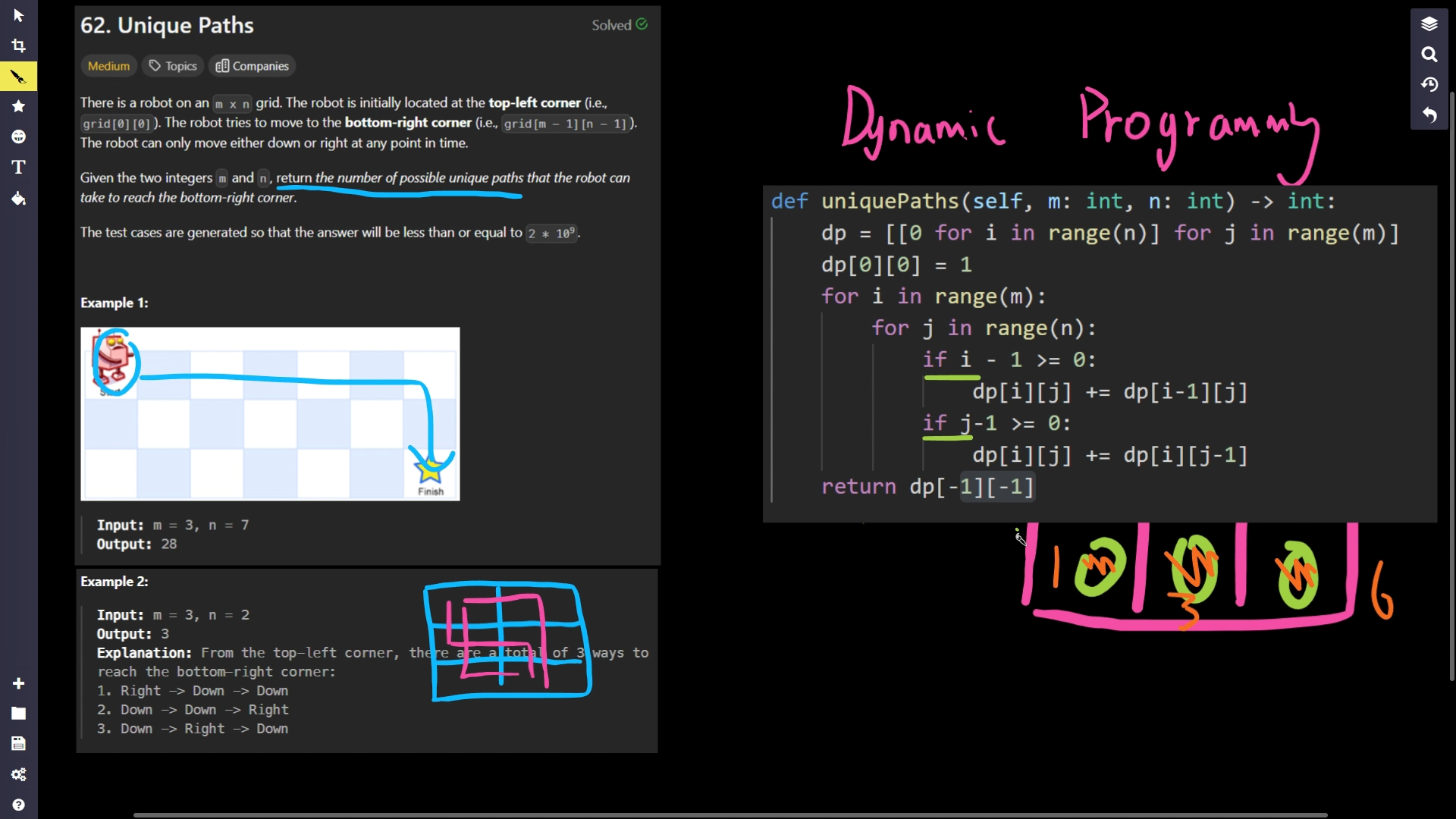 微软面试真题 力扣Leetcode 62. 不同路径