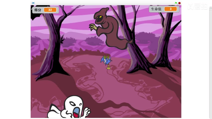 用Scratch做的小游戏--骑着扫把打幽灵的女巫