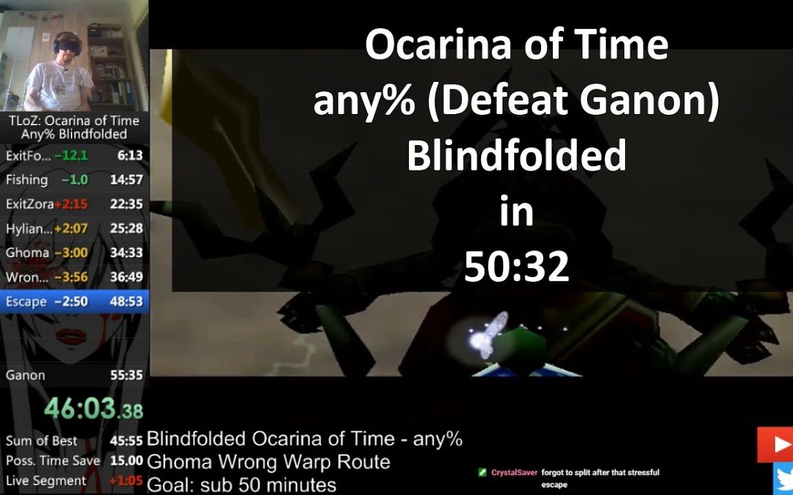 ...塞尔达传说时之笛-蒙眼盲打通关-Any% Defeat Ganon-50分32秒速通-...