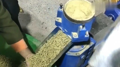 广东农村师傅发明饲料颗粒机,配好材料倒进去,很快挤压成颗粒