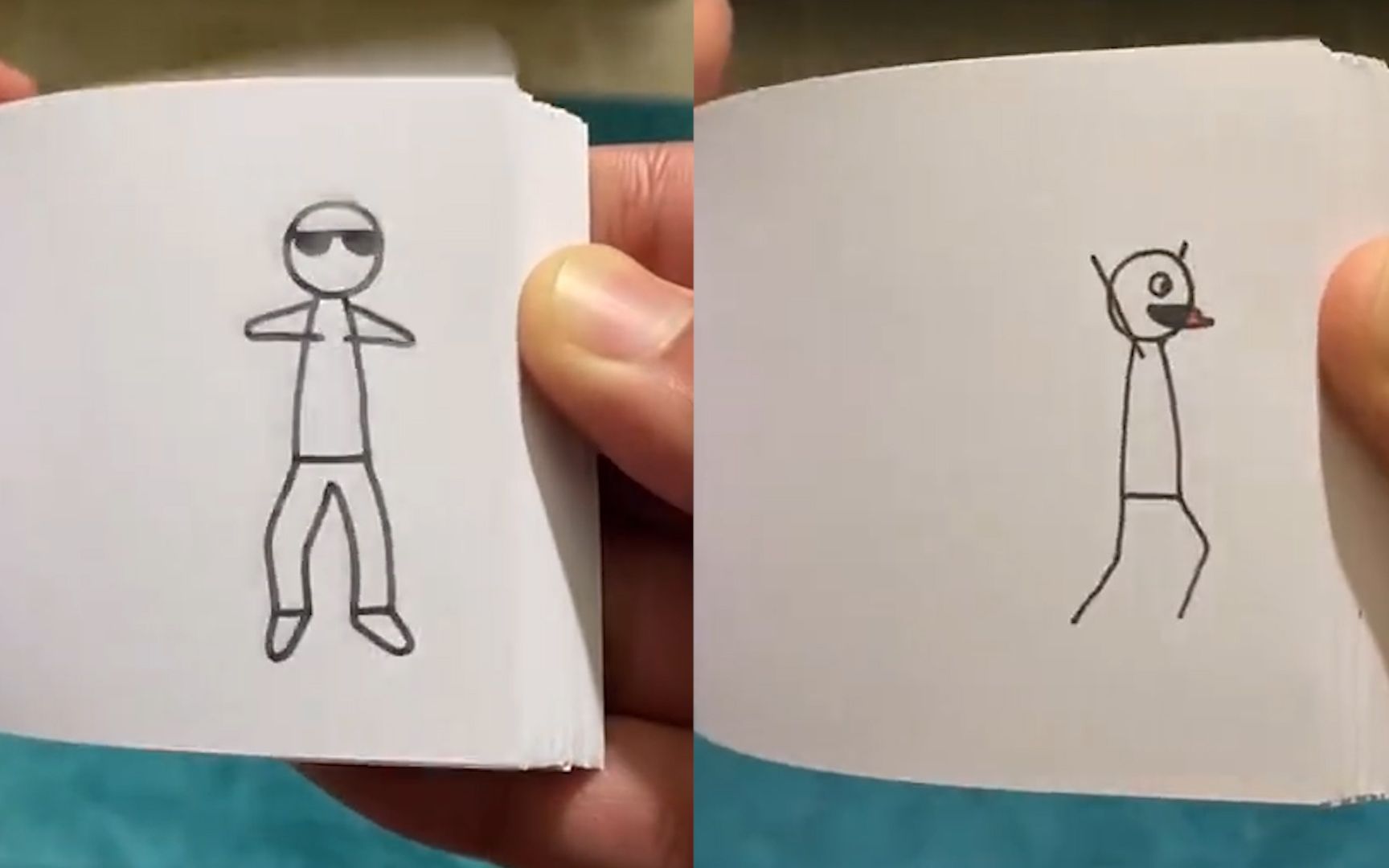国外手翻书作者用火柴人的方式制作动画,奇特画风引人爆笑