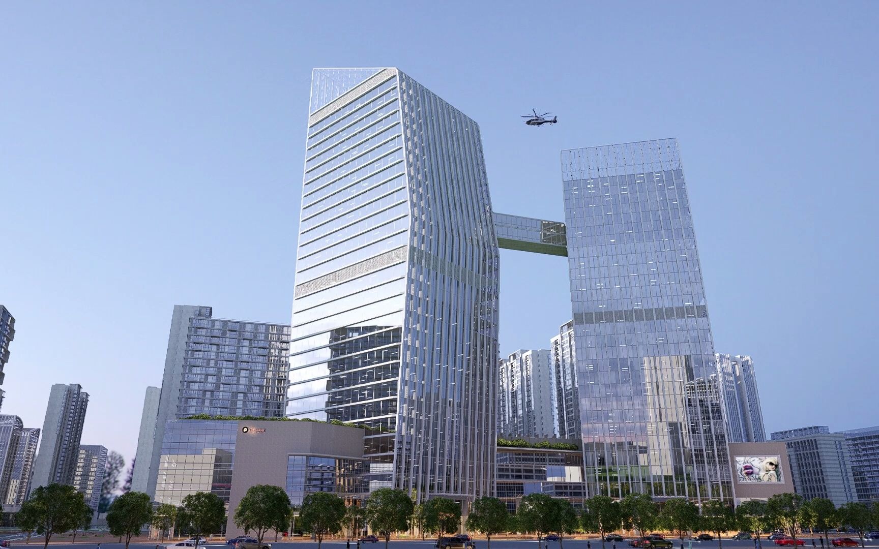 D5渲染器现代城市直升机建筑漫游