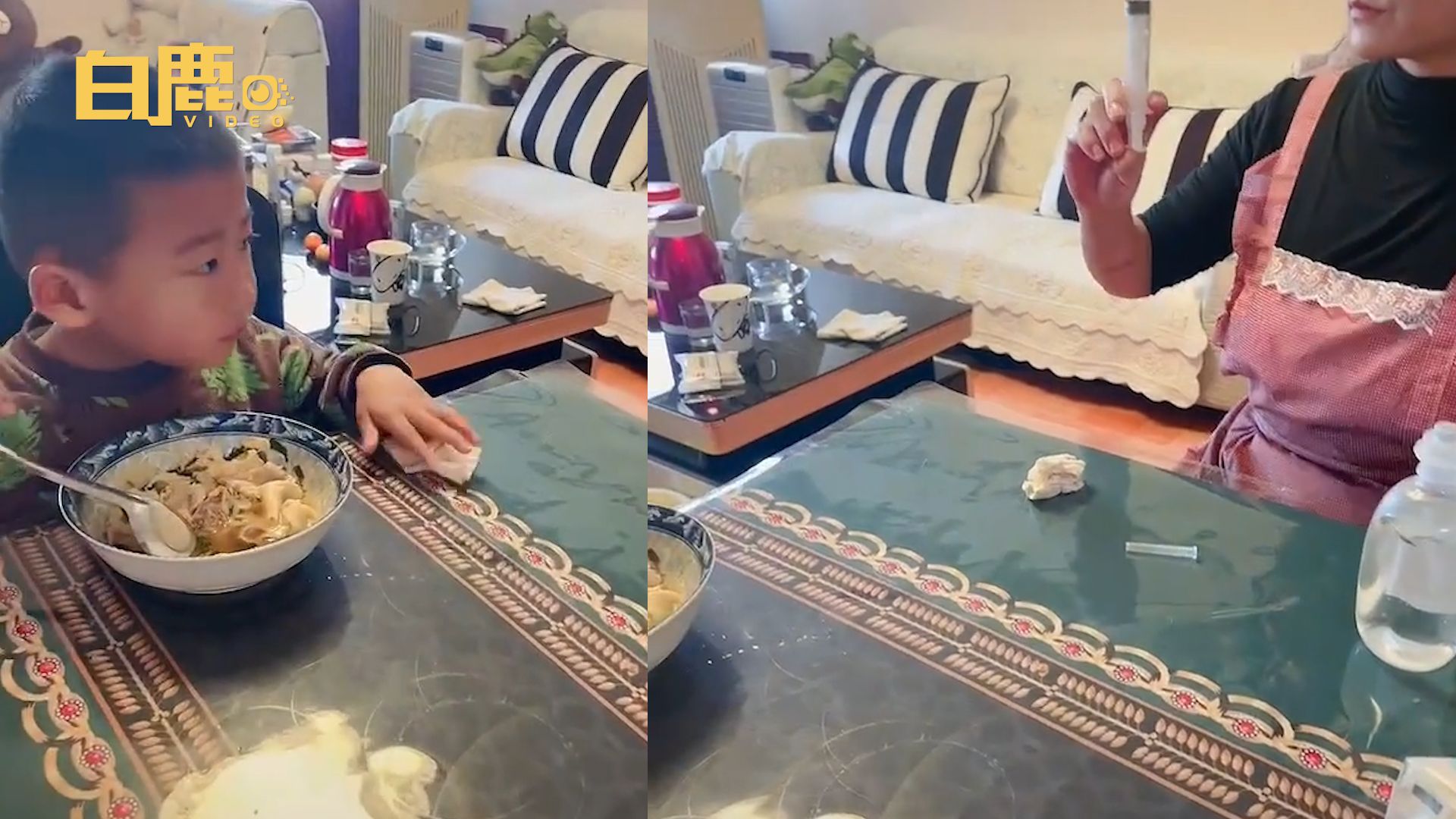 “童年阴影”萌娃吃饭不老实姥姥拿注射器吓唬