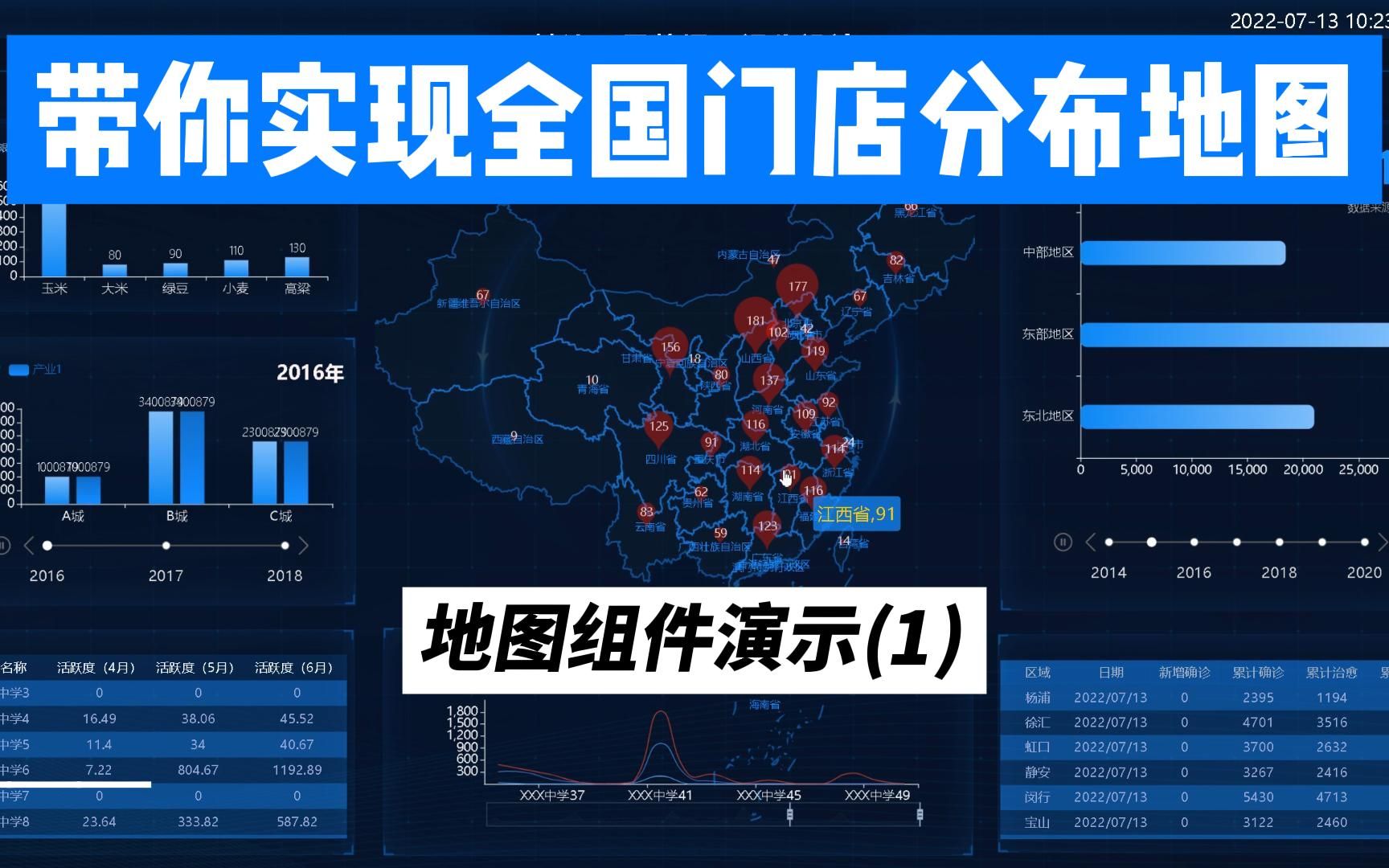 [免费自制数据大屏] 地图组件使用演示(1)-带你快速实现全国门店分布...