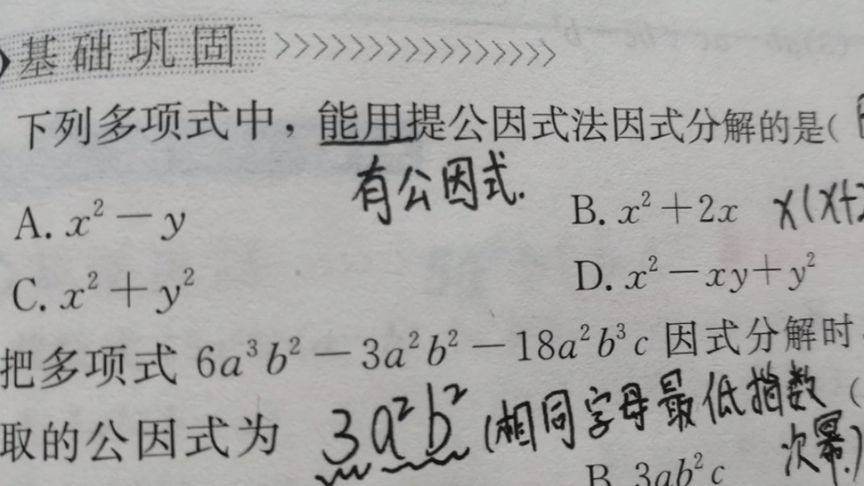 提公因式法(1)作业讲解——3.20