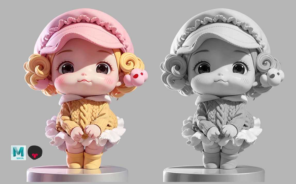 【maya建模】卡通角色“小萌妹”手办模型制作,适合新手学的手办教程!