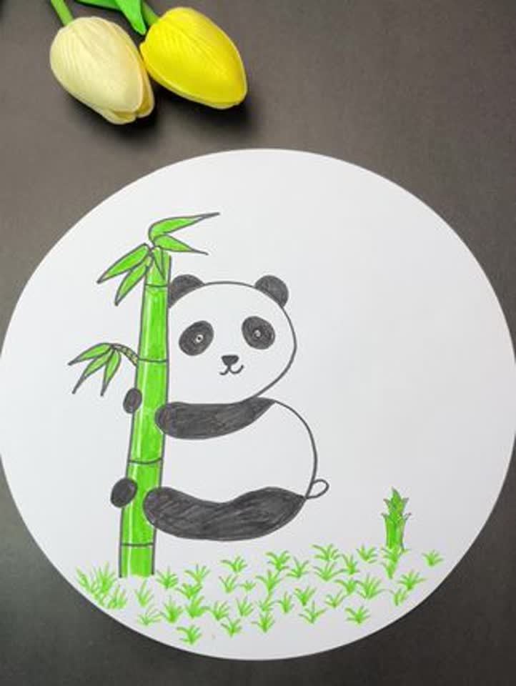 ...来画一只国宝大熊猫吧,简单又可爱#亲子手工 #手工diy #简笔画 #动物...