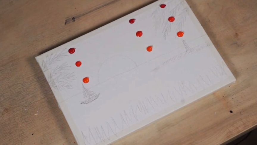 超级简单的丙烯风景画教程视频,用简单的颜料画出美丽的风景!