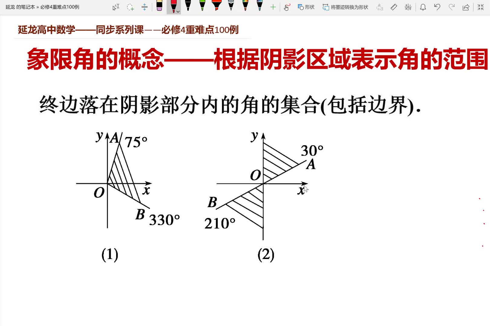高中数学必修4同步课程 象限角的概念 根据阴影区域表示角的范围